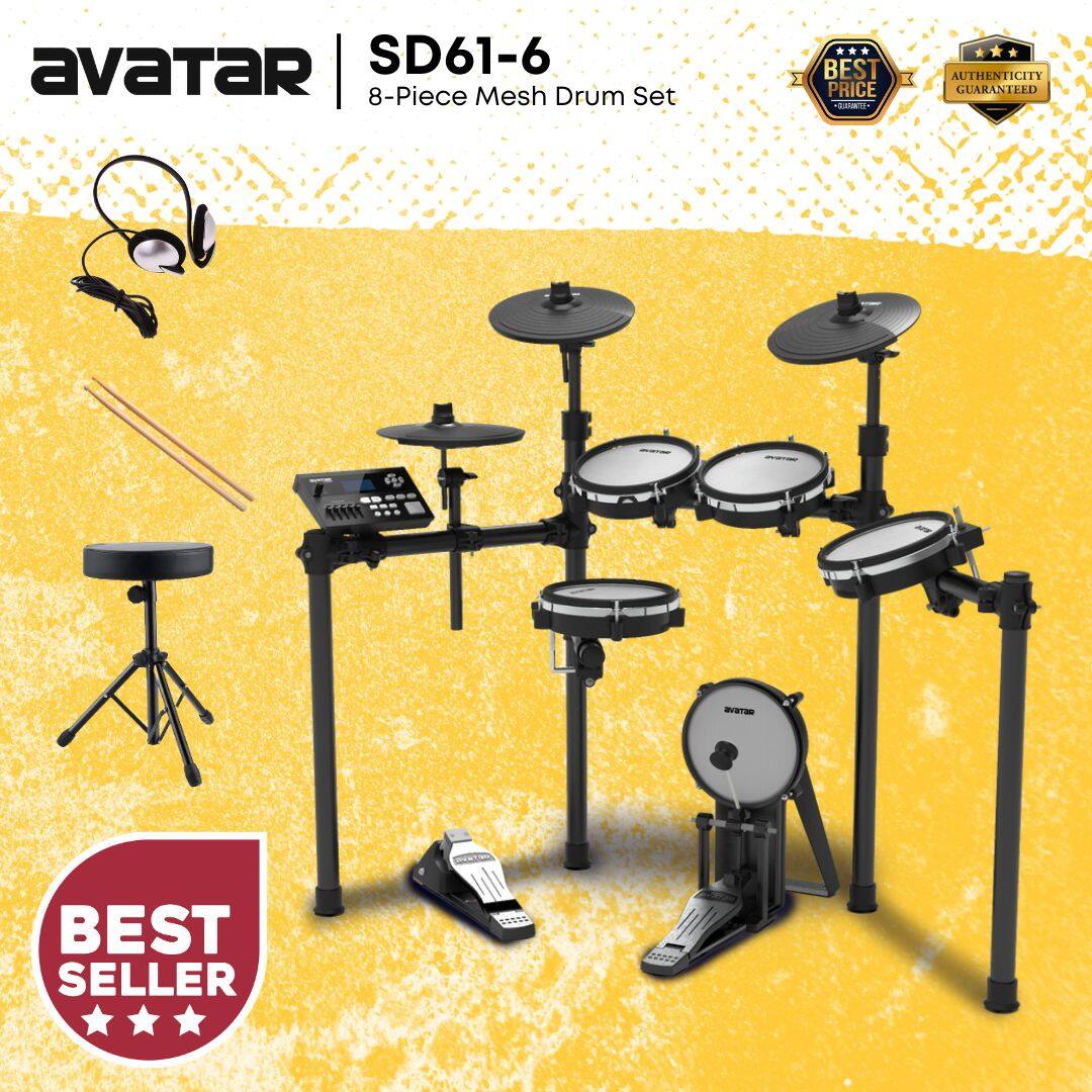 Avatar SD61-6 8-Piece Mesh Kit Electric Drum Set (5PC Drum Pad, 3PC ...
