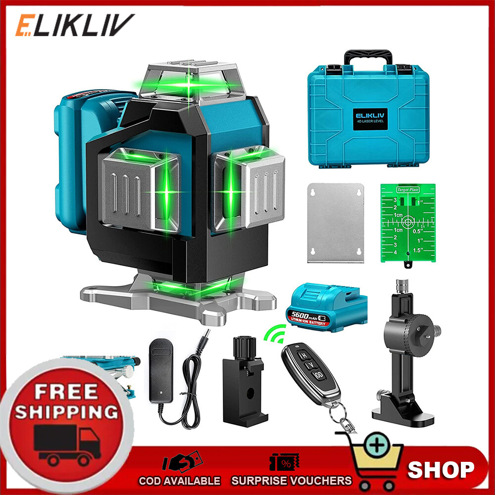 Elikliv 4D Self-leveling Laser Level Line Laser, 4 x 360 Green Beam ...