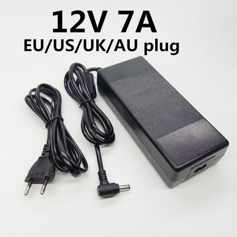 แหล่งจ่ายไฟ12V7A 12V 12V 7A DC อะแดปเตอร์แปลงไฟหม้อแปลงที่ถอดออกได้ EU US UK ปลั๊กเคเบิล DC 5.5 ...