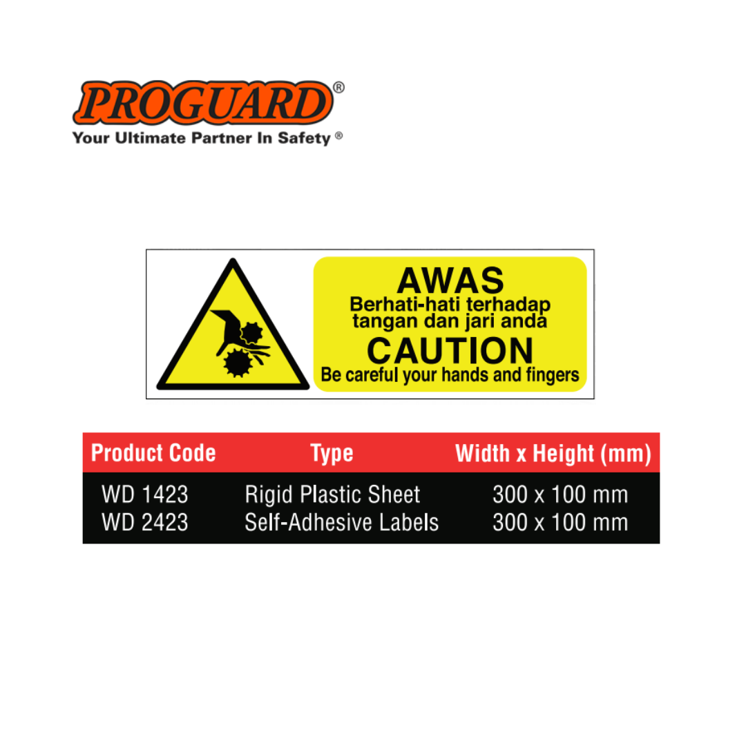 Proguard 300x100 Be Careful Your Hands Fingers Warning Safety Sign ...