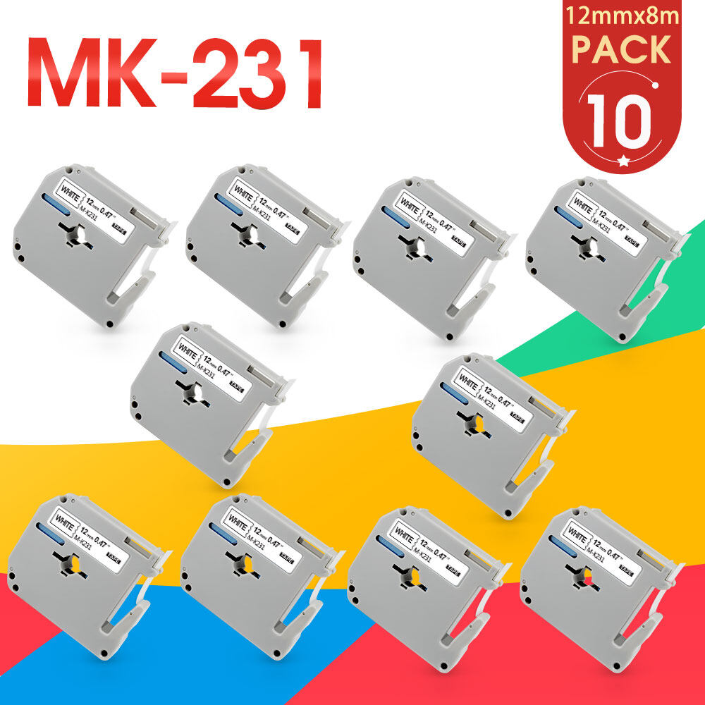 5PK/10PK MK 231 Black on White Cassette Label Ribbon for Brother MK ...