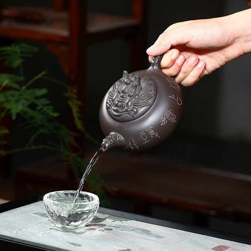 Yixing purple clay teapot kuilong head raising teapot handmade teapot ...