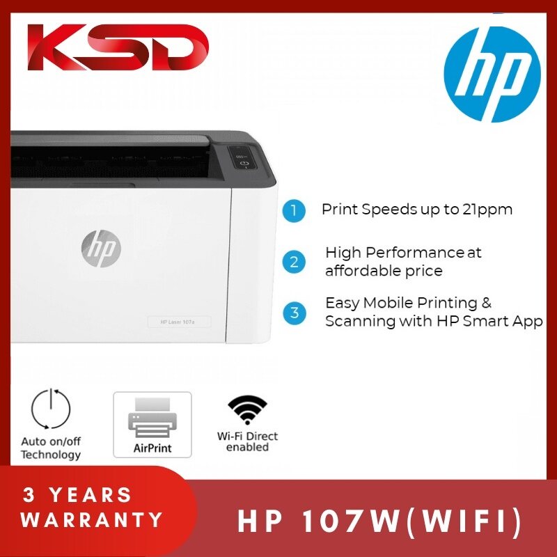 HP Black & White 107A 107W Laser Printer Single Function / Print ...