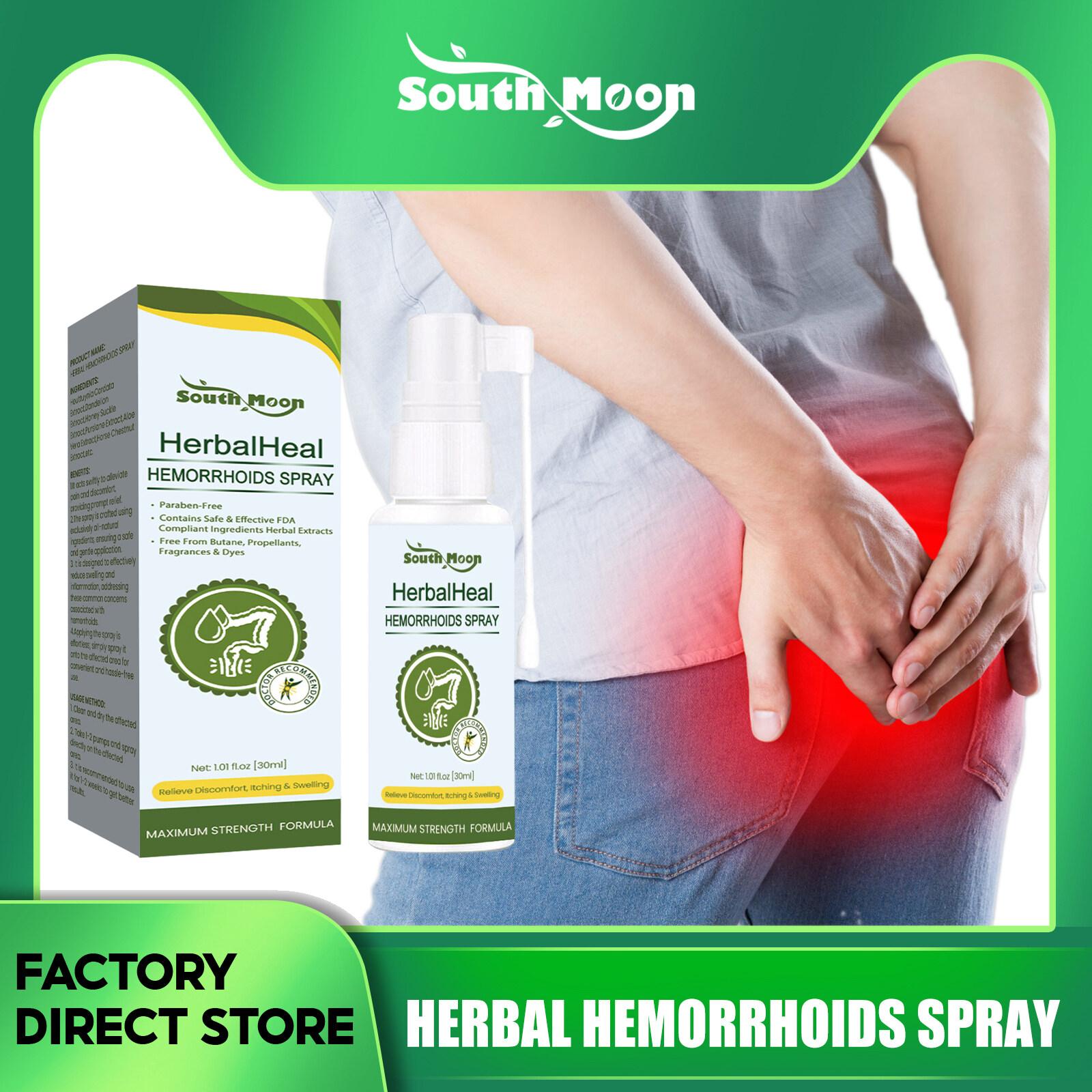 South Moon Hemorrhoids Spray Hemorrhoid Pain Treatment Spray Repair External Internal Piles ...