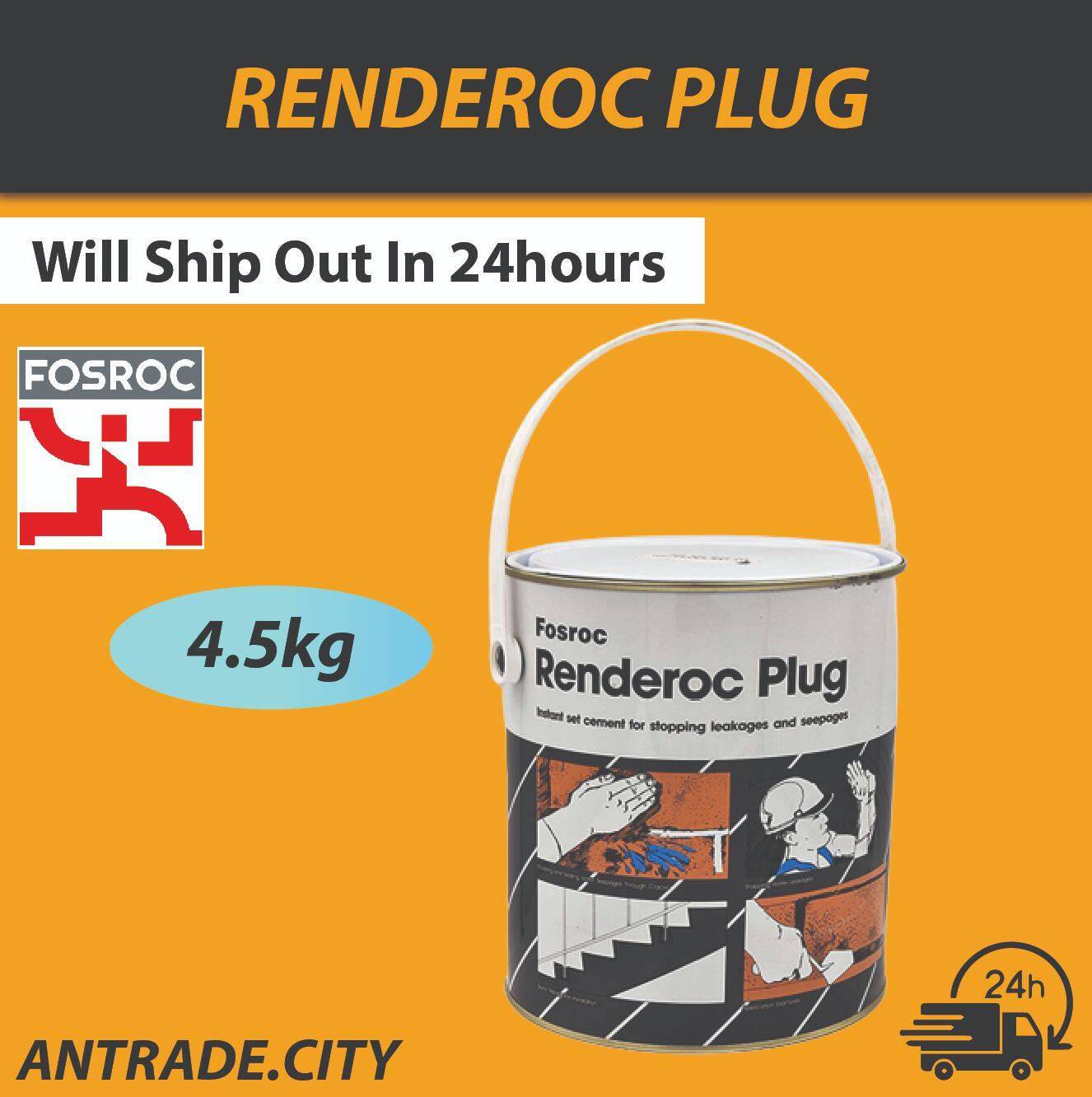 4.5KG FOSROC Renderoc Plug waterproof cement hydroply Hydro Plug Simen ...