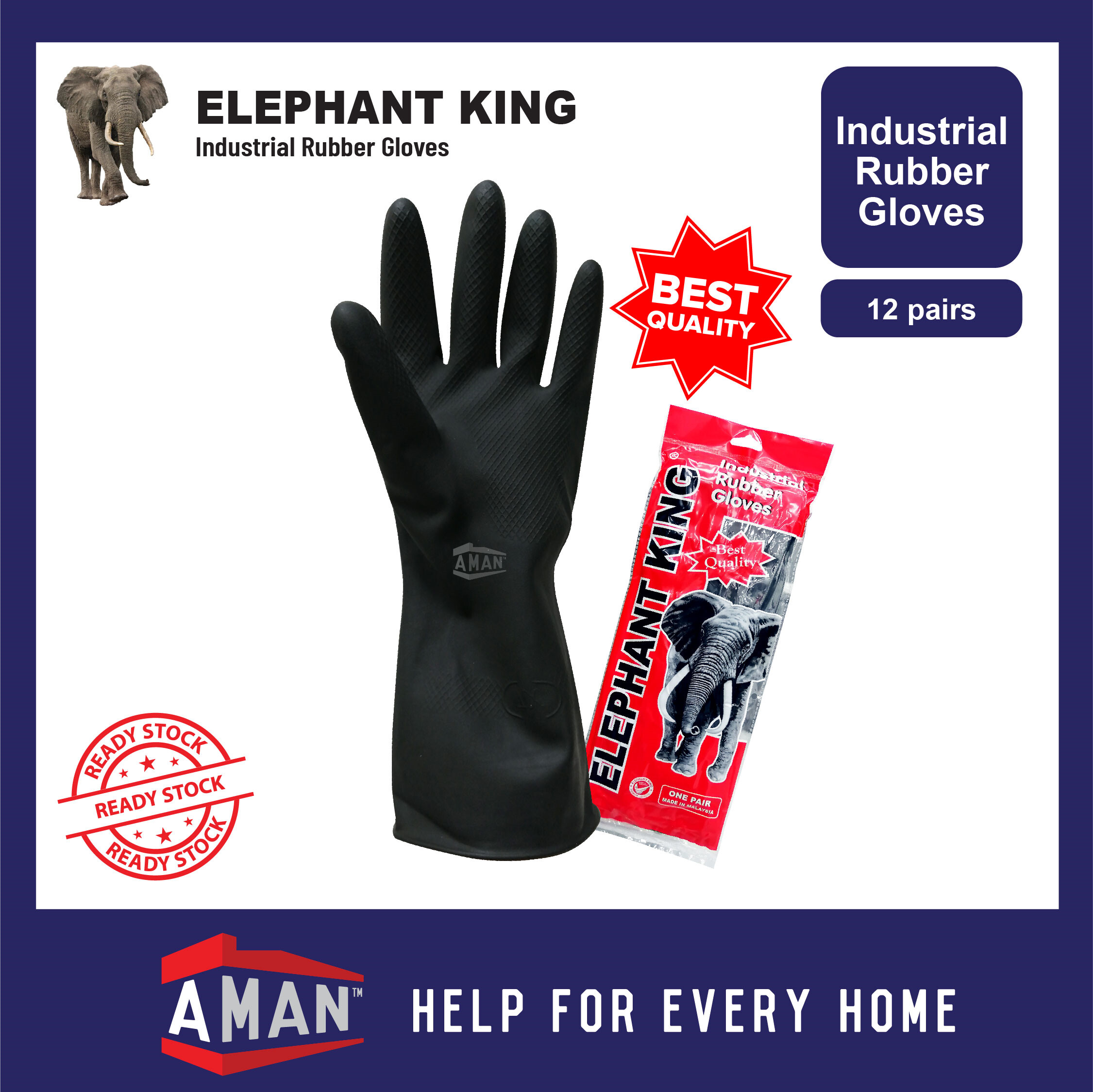 ELEPHANT KING Industrial Rubber Glove Protective Safety Work Gloves ...