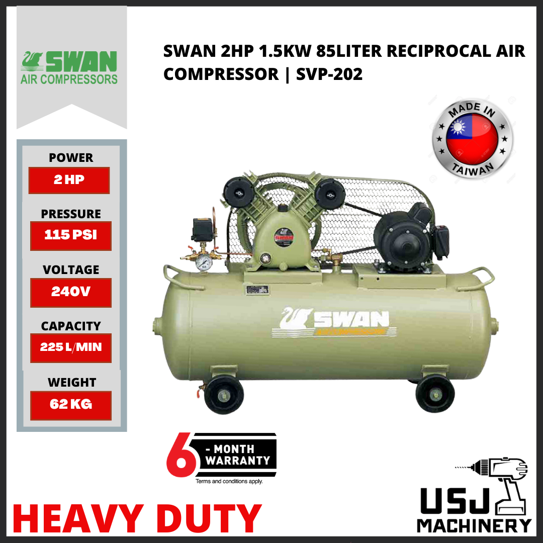 Swan 2HP 1.5kW 85Liter Reciprocal Air Compressor SVP-202 | 6 Months ...