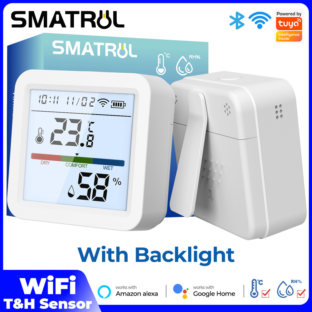 SMATRUL Tuya/Smart Life App Wifi Smart Temperature And Humidity Sensor Digital Meter, Backlight ...