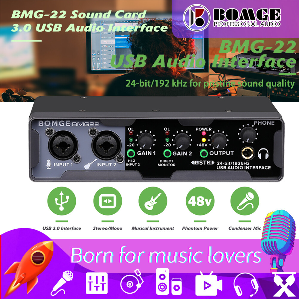 BOMGE BMG22 USB Audio Interface 2i2 24 192 KHz 48V Phantom BOMGE BMG22 USB Audio Interface 2i2 24 192 KHz 48V Phantom