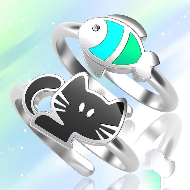 Animal Adjustable Ring Black Kitty Jewelry Blue Fish Lady Ring Cute ...