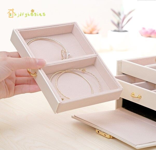KJDF กล่องเครื่องประดับอัญมณี3ชั้นลิ้นชักกระจกและจับกระเป๋าโน้ตบุ๊ค ...