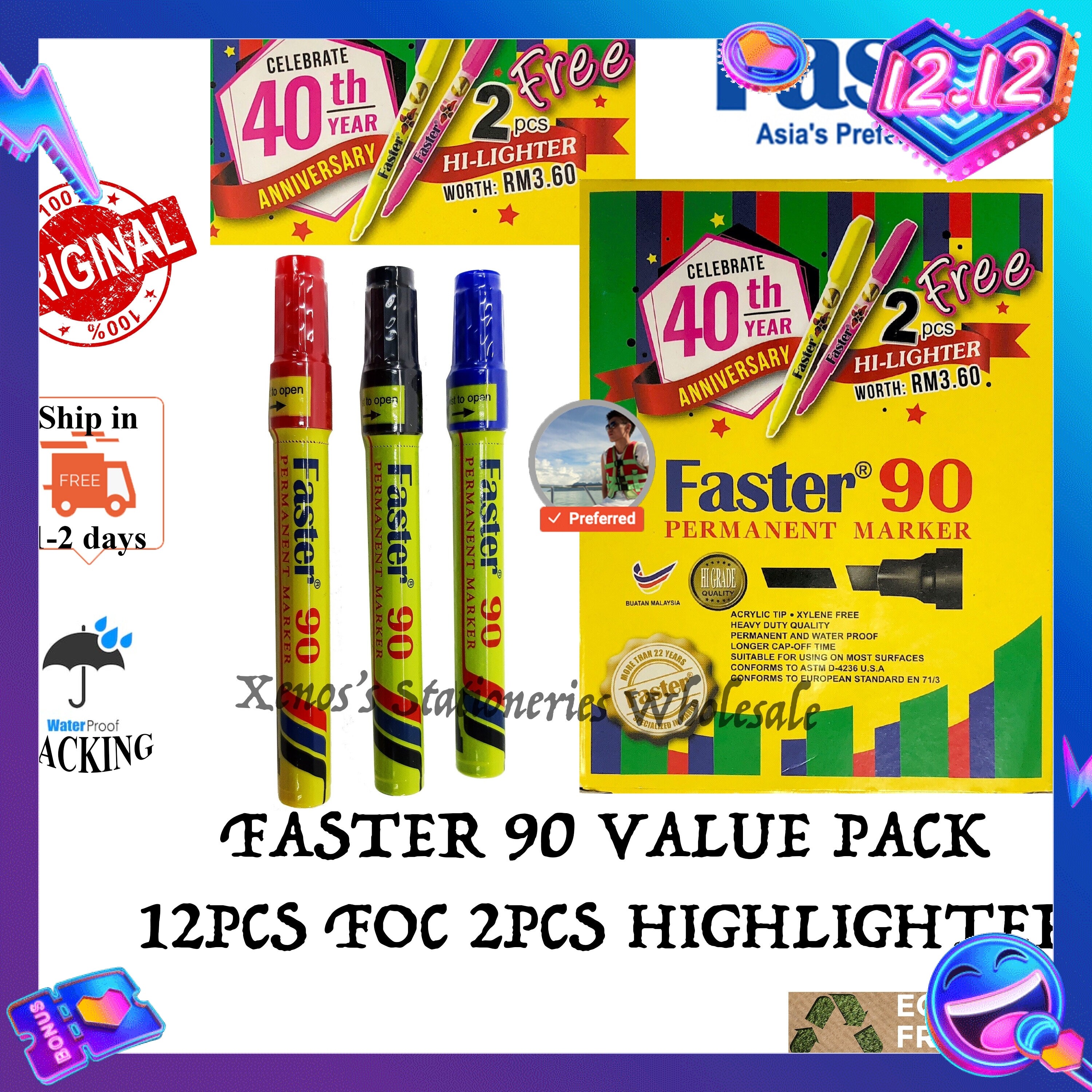 FASTER 90 PERMANENT MARKER VALUE PACK (READY STOCK / 100% ORIGINAL ...