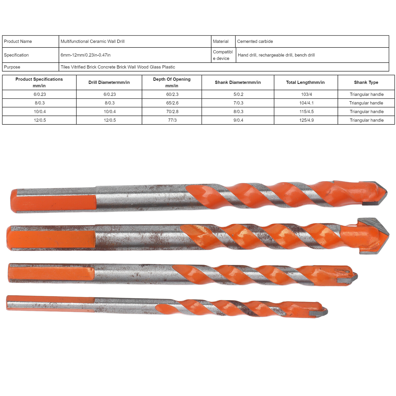 Triangular Head Drill Bit Multi Size Multifunctional Triangle ...