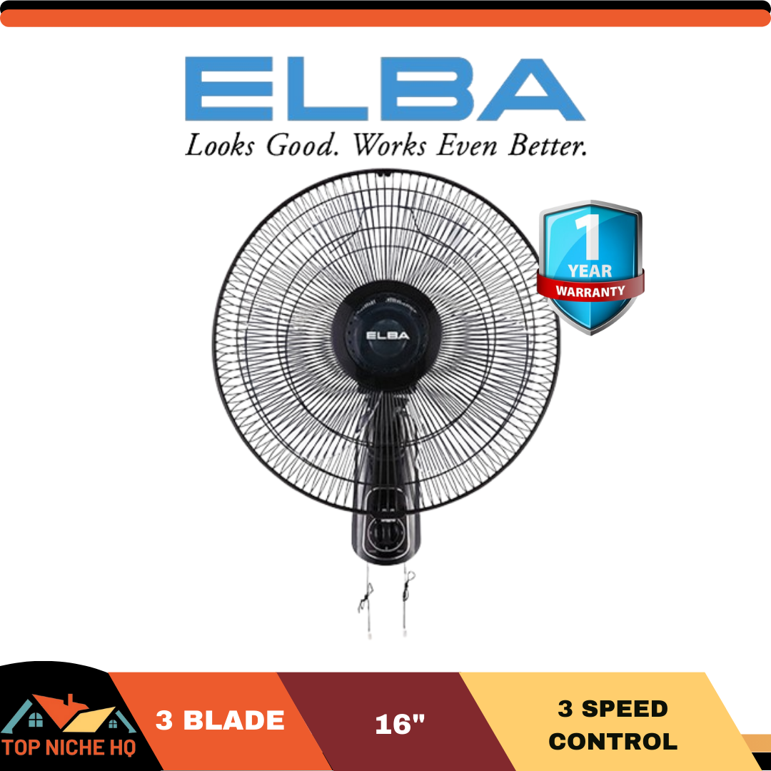 ELBA 16" Wall Fan EWMF-E1645(BK) - 3 Blades, 3-speed Settings - Black ...