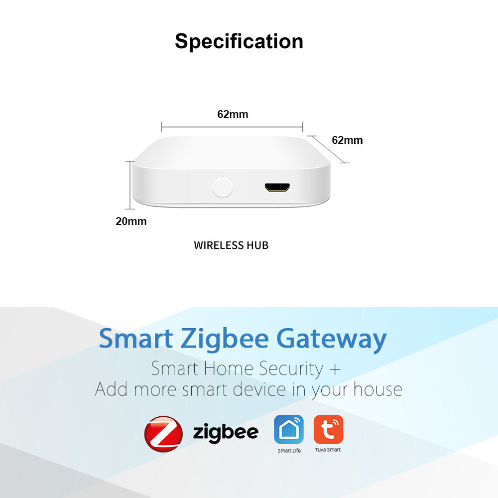 Zigbee Gateway WiFi 2.4 GHz Smart Hub Bridge DC5V 1A Wireless Remote ...