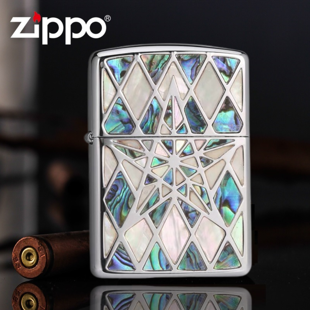 Armor Natural Silver Shell Inlay Star Both Sides Design BK Zippo ...