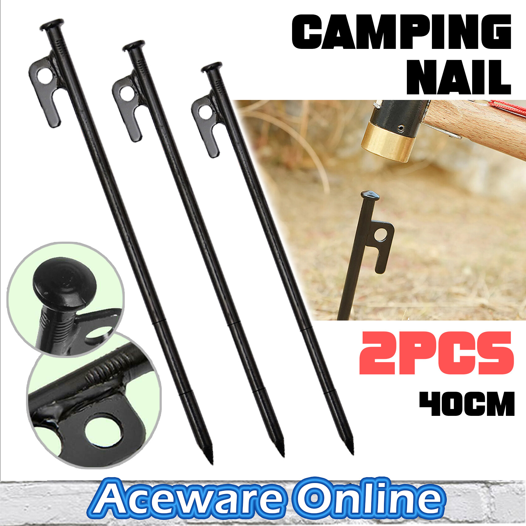 2pc 40cm Peg Stake Camping Peg Outdoor Ground Nail Tent Peg Tarp ...