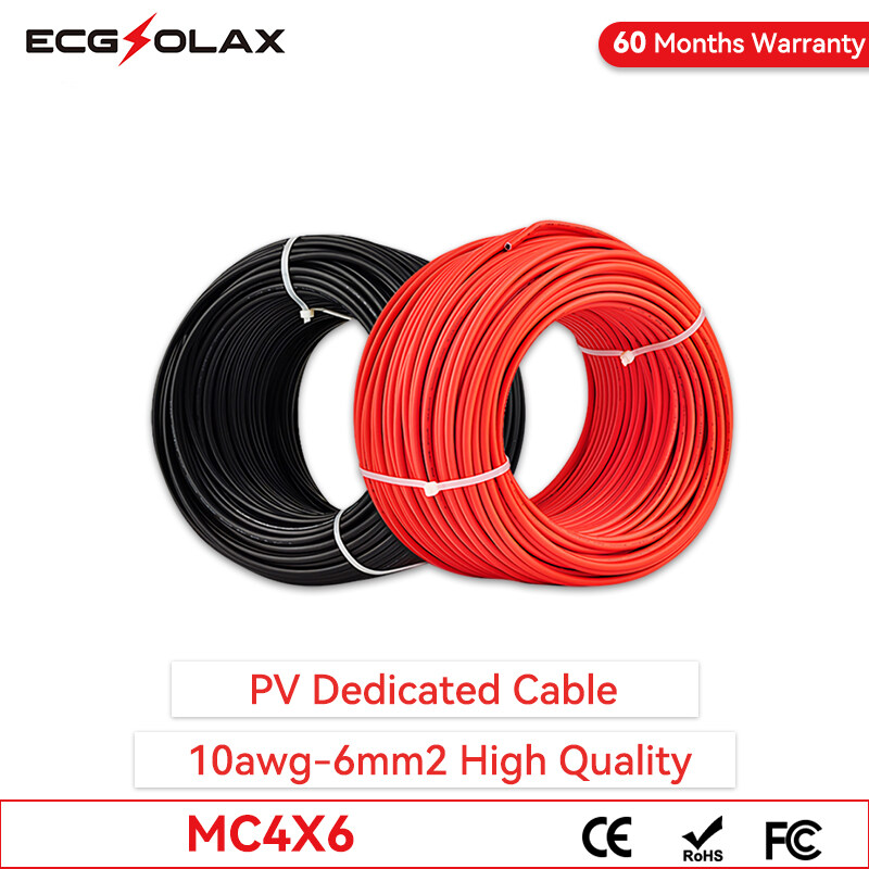 ECGSOLAX Solar Cable 6mm² 10AWG Black or Red Solar PVC Insulated Electrical Connector Cables ...