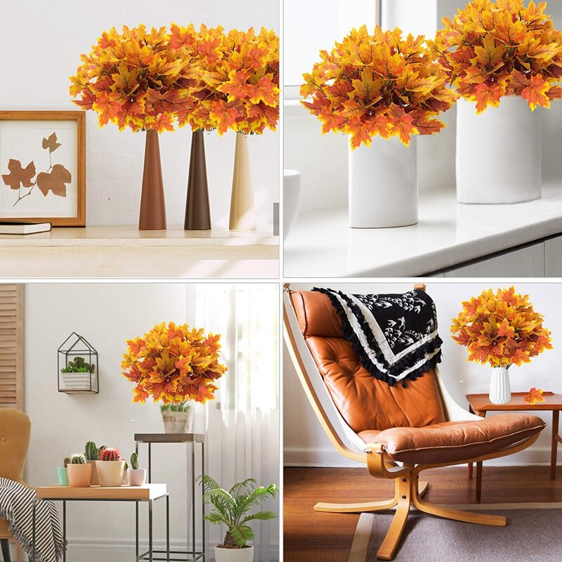 Artificial Maple Leaves Branches Autumn Leaves 5 Bundles Fall ...