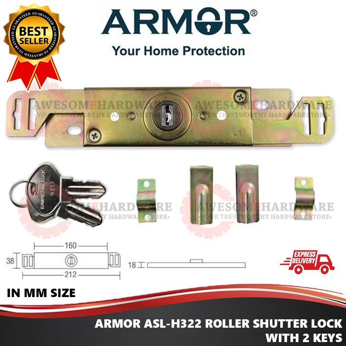 (2 KEYS) ARMOR ASL-H332 ROLLER SHUTTER LOCK KUNCI PINTU GULUNG H322 ...
