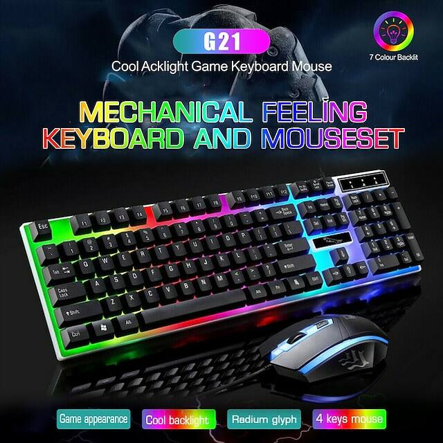 G21 Wired USB Luminous Gaming Keyboard Mouse Mice Computer Laptop ...
