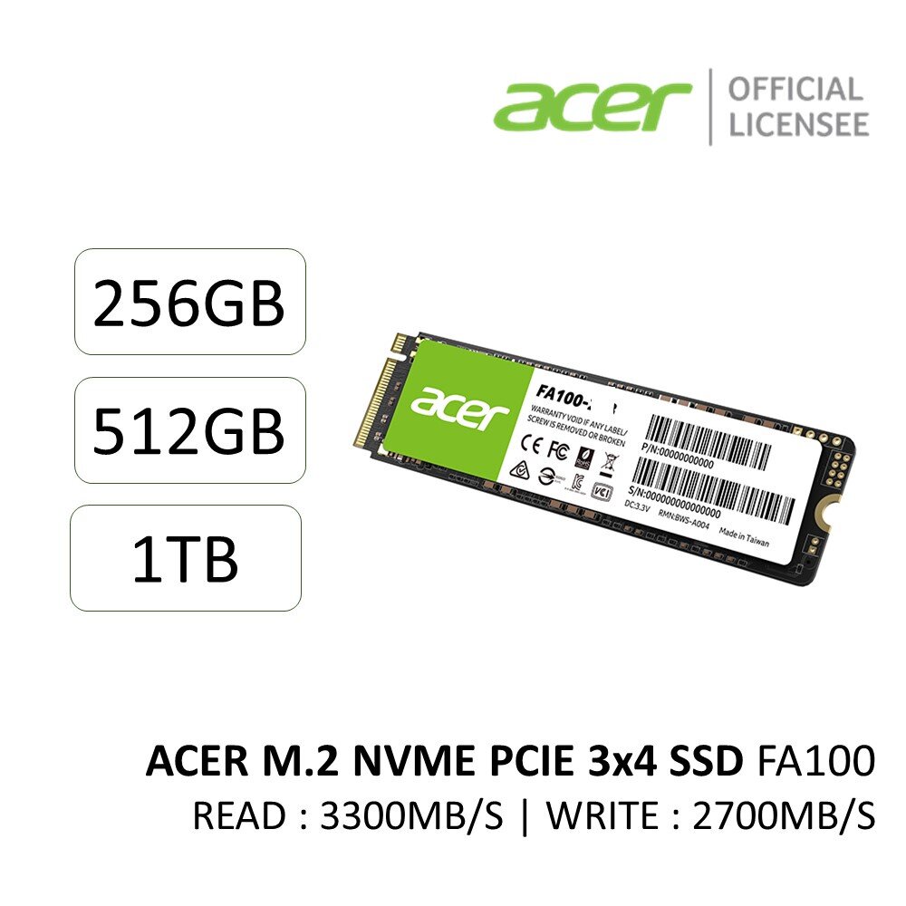 ACER M.2 2280 NVME PCIE 3x4 SSD FA100 (256GB/512GB) NOTEBOOK DESKTOP 3D ...