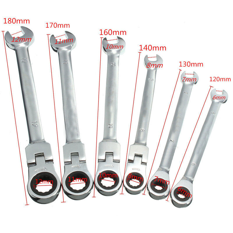 DANIU 6mm-12mm Flexible Pivoting Head Ratchet Combination Spanner ...