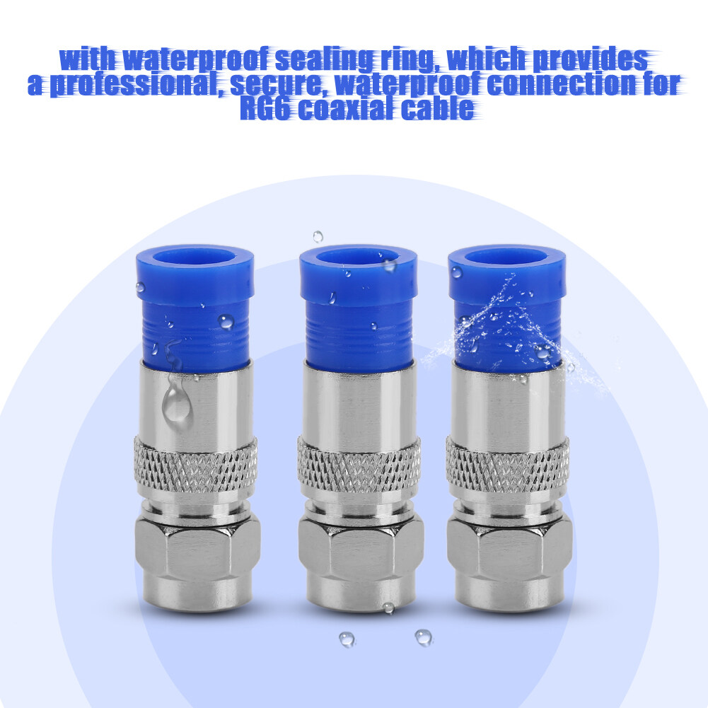 10 ชิ้น Coaxial Coax RG6 ตัวเชื่อมต่อการบีบอัดอะแดปเตอร์ชายกันน้ำปิด ...