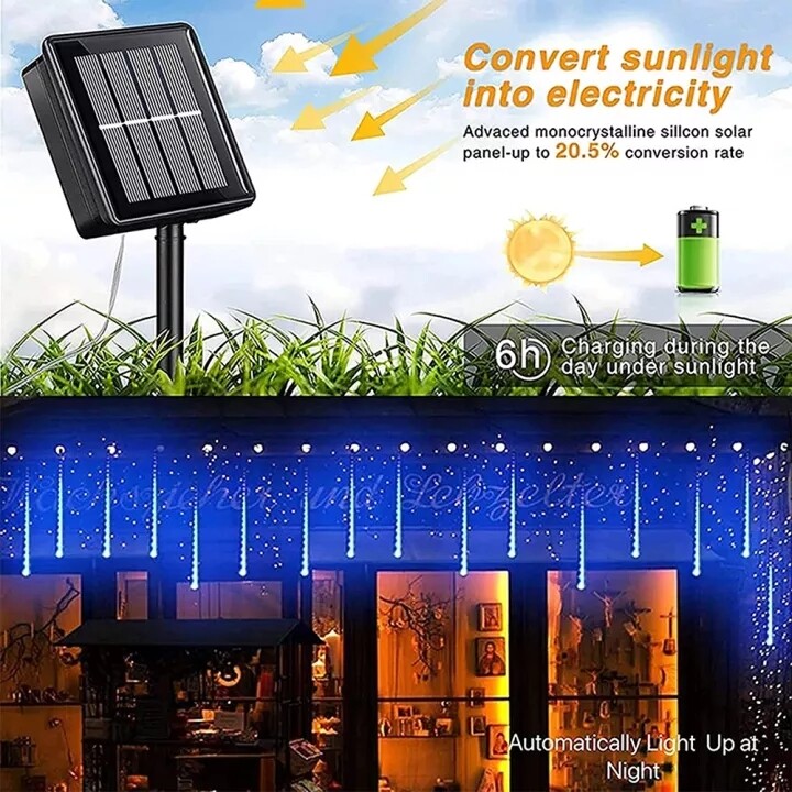 Meyou LED 30CM 8Tubes Solar Meteor Shower Lights Outdoor Waterproof ...