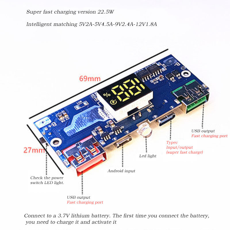Super Fast Charging PD22.5W Diy Power Bank 3.7V Riser Circuit Board ...