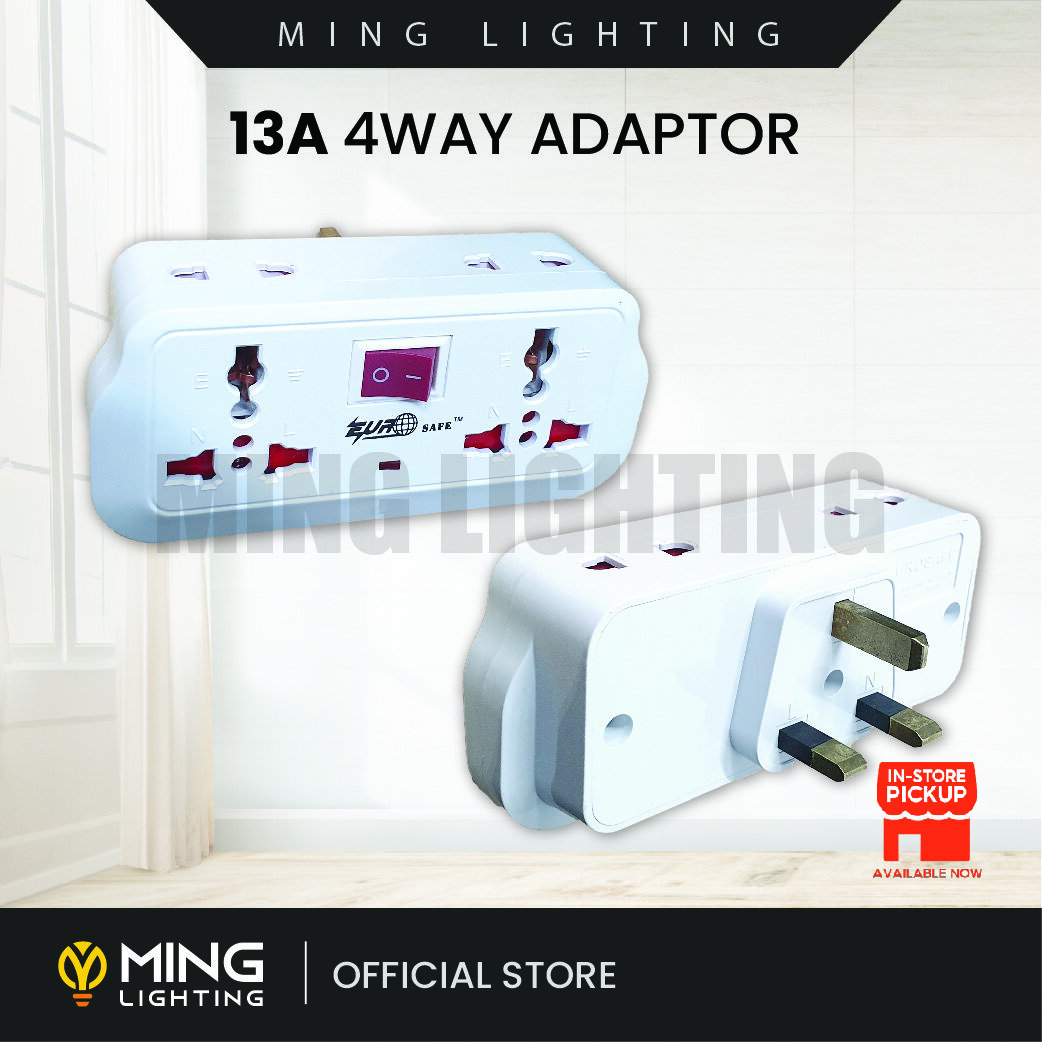 13A 4 Way Universal Adaptor UK 3 Pin Plug Multi Adapter Neon Light ...