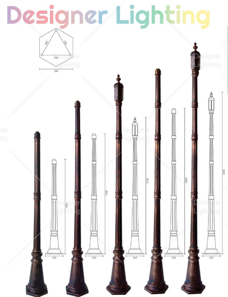 Designer Lighting [Outdoor Pole] 160CM Lamp Pole Only Copper Sand Black ...