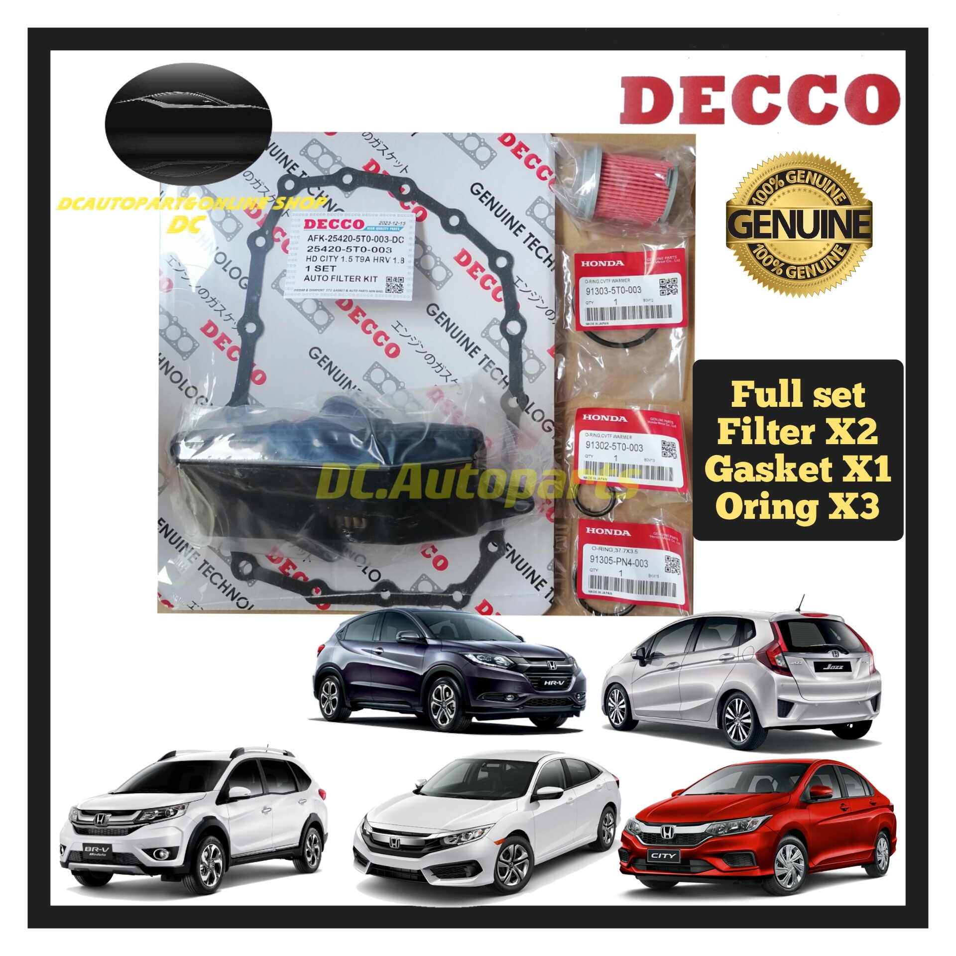 AUTO FILTER SET HONDA CITY 2014 GM6 T9A HR-V T7A HRV BR-V JAZZ T5A ...