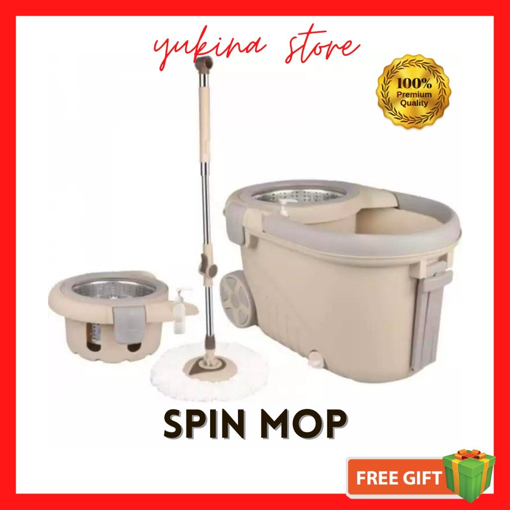 Spin Mop PRO with Stainless Steel Basket & Wheels+2 Mop Heads / Spin ...