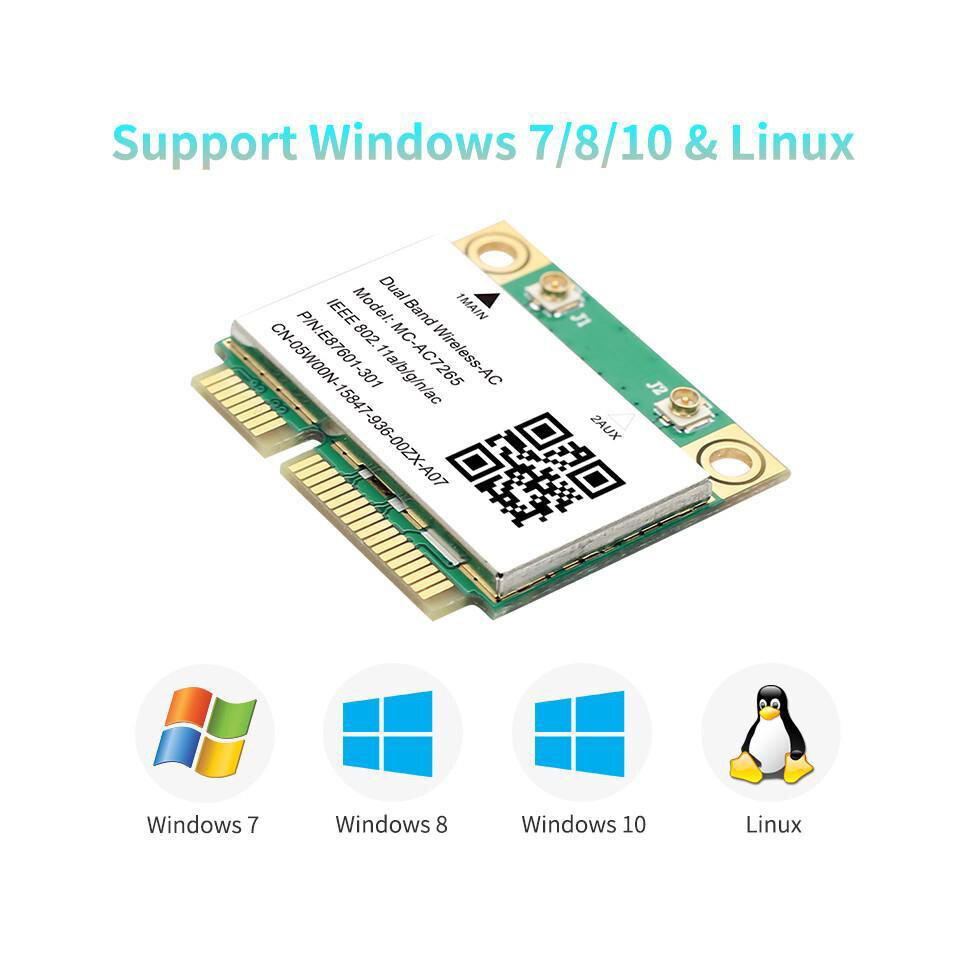 MC-AC7265 1200Mbps 4.2บลูทูธครึ่งมินิ Pcy-e Wifi การ์ดไร้สาย Intel 7265 ...
