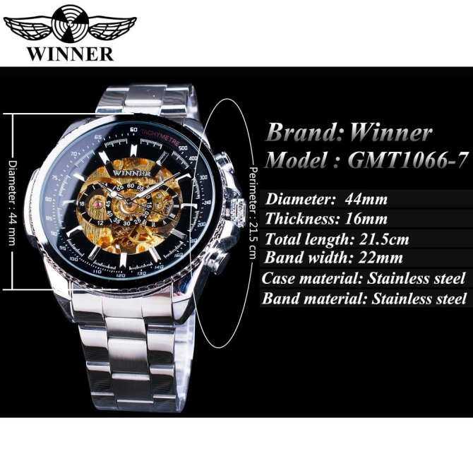 Winner Clock Black Golden Skeleton Dial Luminous Design Mechanical ...