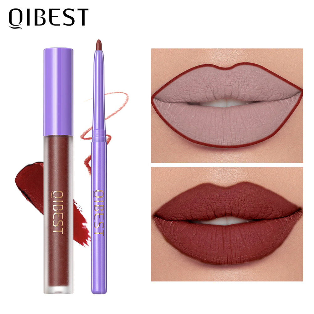 QIBEST Portable Lipstick Set 【 Lip Glaze + Lip Liner】 Long-Lasting ...