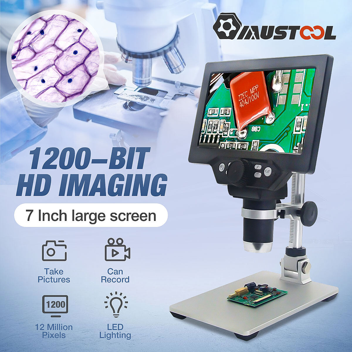MUSTOOL G1200 12MP 1-1200X Microscopio Digital Microscope Professional for Soldering Electronic ...