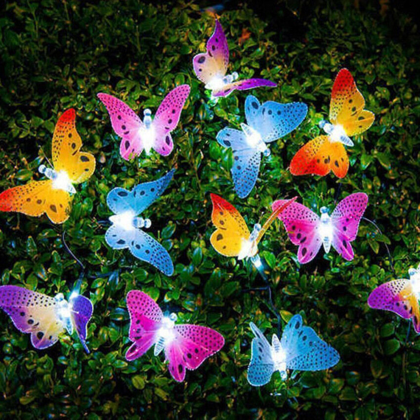 12 Led Solar Powered Butterfly Fiber Optic Fairy String Lights ...
