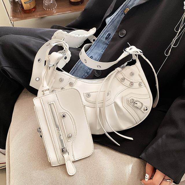 {Hot} 2ชิ้น/เซ็ต Rivets Design Half Moon PU หนังรักแร้ Crossbody ...