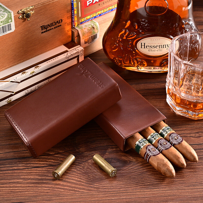 Cuban Cigare กรณี Moisturizing Humidor Holster แบบพกพา3 Cigara ฝาครอบ ...
