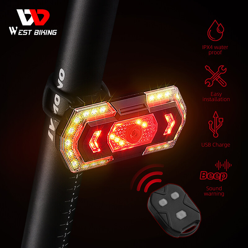 WEST BIKING Bike Tail Light Turn Signal Light Wireless Remote LED ...