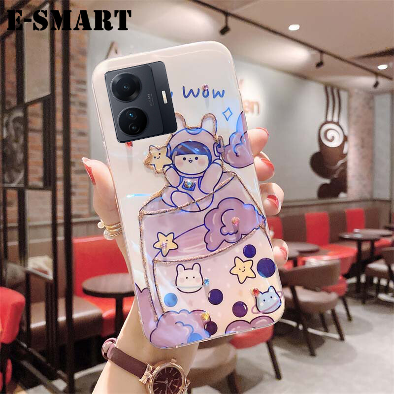 สำหรับ VIVO Y35 Y02S VIVO Y77 5G 2022 Soft Blue-Ray Bling Glitter ถ้วย ...