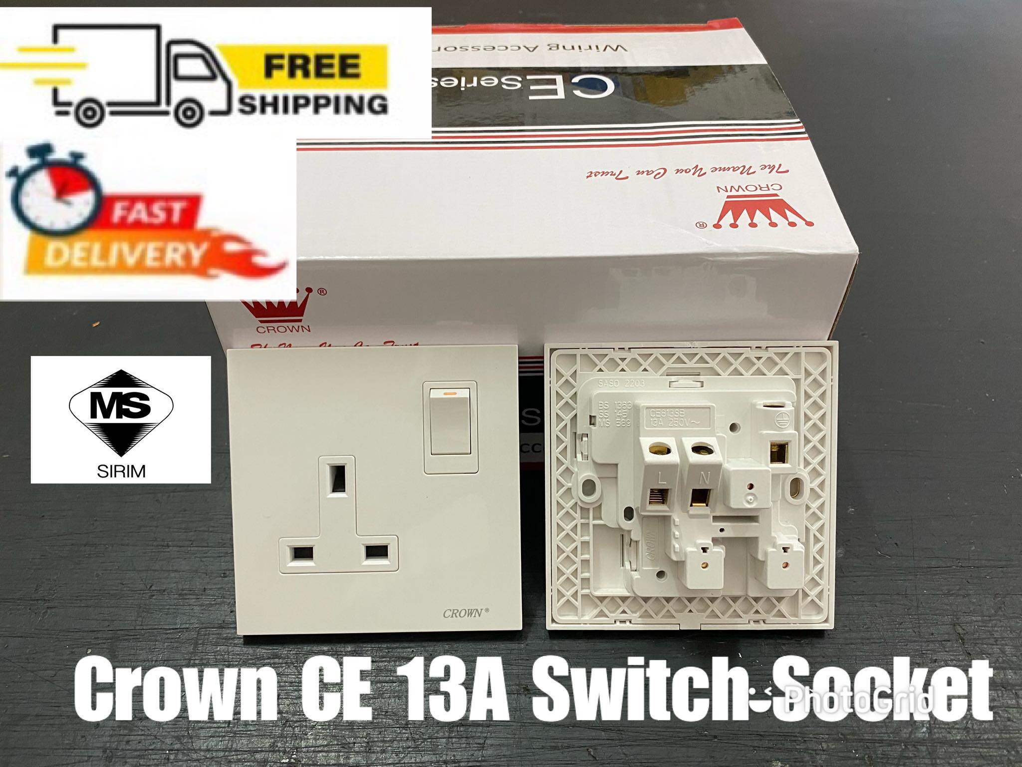 (CE813SB) CROWN 13A FLUSH SWITCH SOCKET OUTLET | Lazada