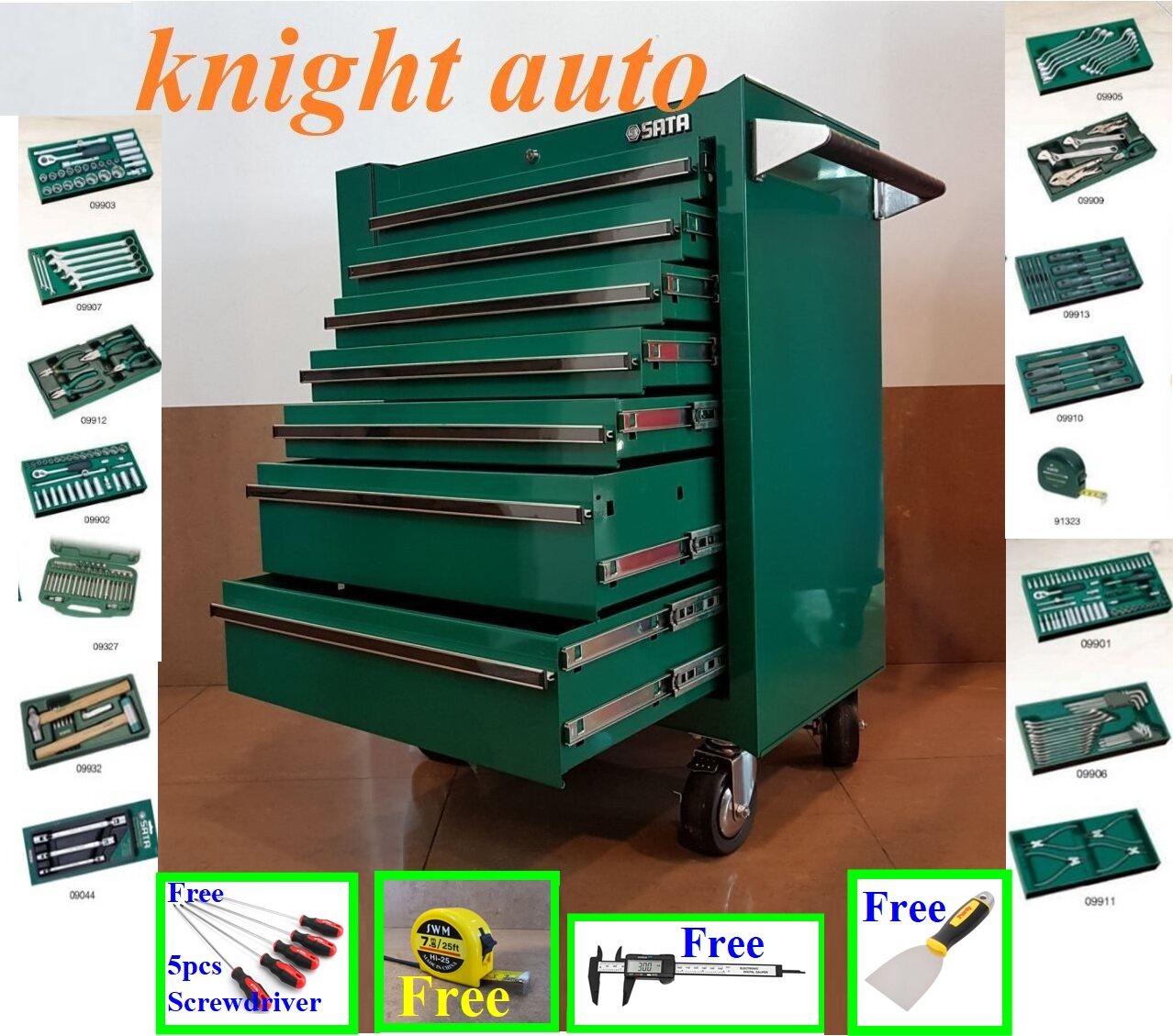 FreeGifts- Sata 95107P-15A 298pcs Tools 7 Drawer Tool Box Trolley Set ...