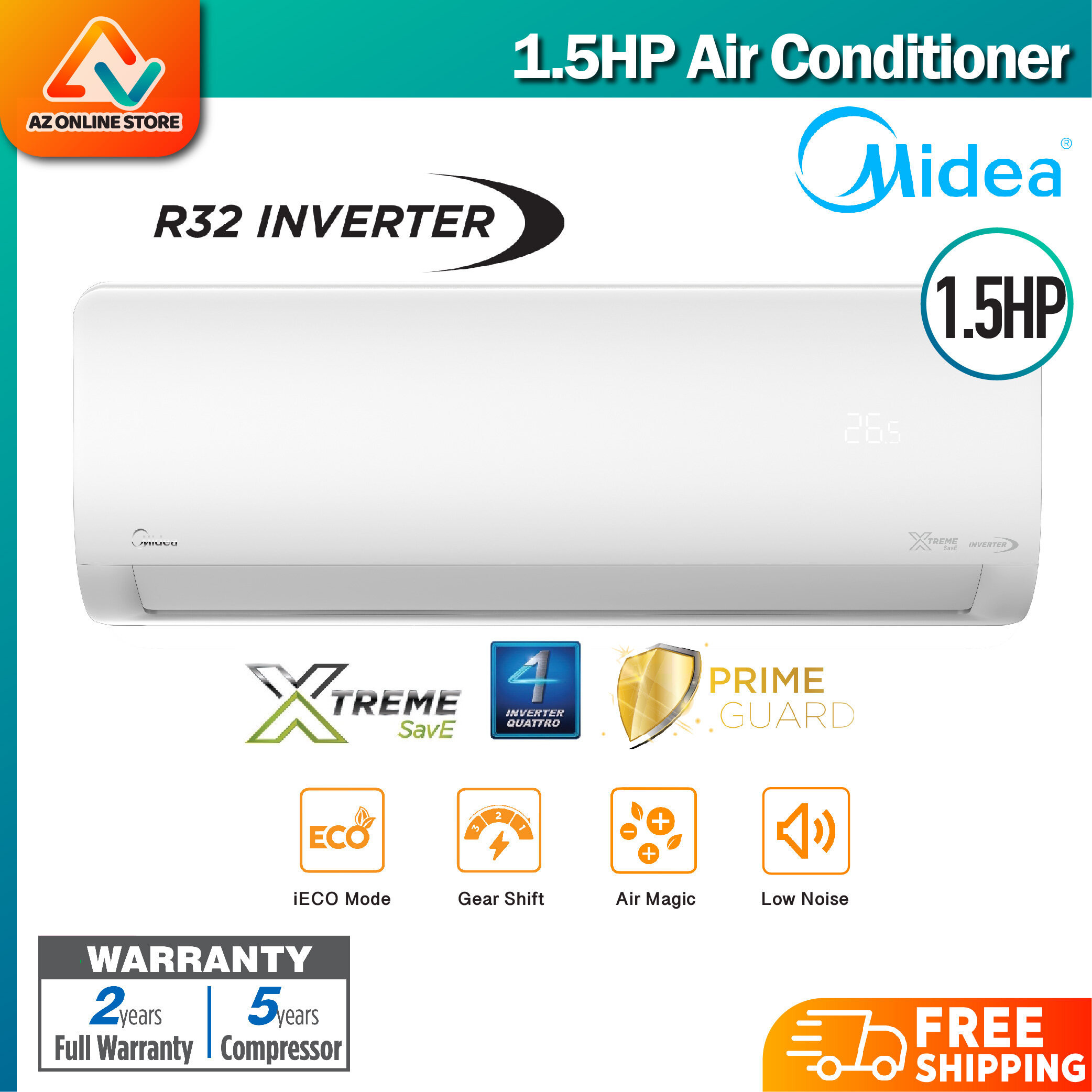 MIDEA 1.5HP INVERTER AIR CONDITIONER MSXS-13CRDN8 R32 XTREME SAVE MSXS AIRCOND | Lazada