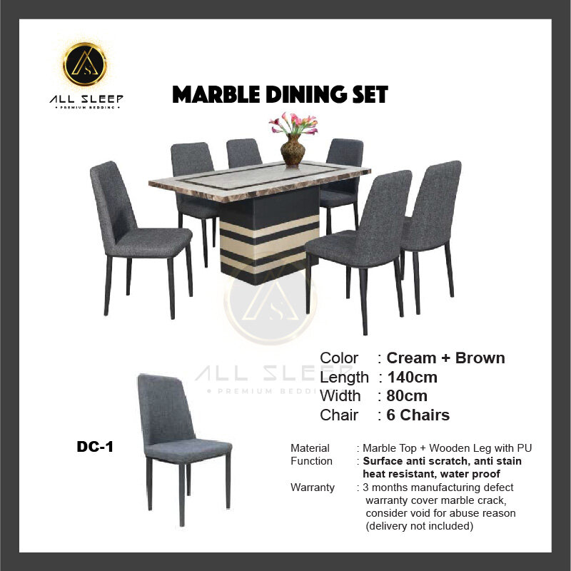 Set Meja Makan 6 Kerusi Meja Batu Marble Dining Table Set 6 Chair ...