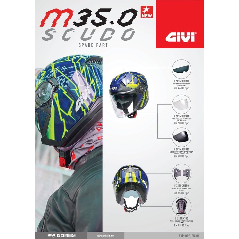 100% Original Givi M35.0 Scudo Givi Helmet Topi Visor Cermin Smoke ...
