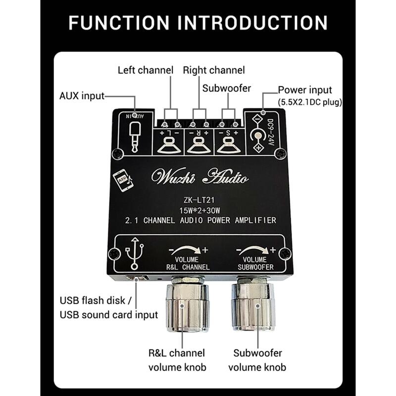 Original ZK-LT21บลูทูธโมดูลบอร์ดขยายเสียงดิจิตอล2.1สเตอริโอ Dual ...