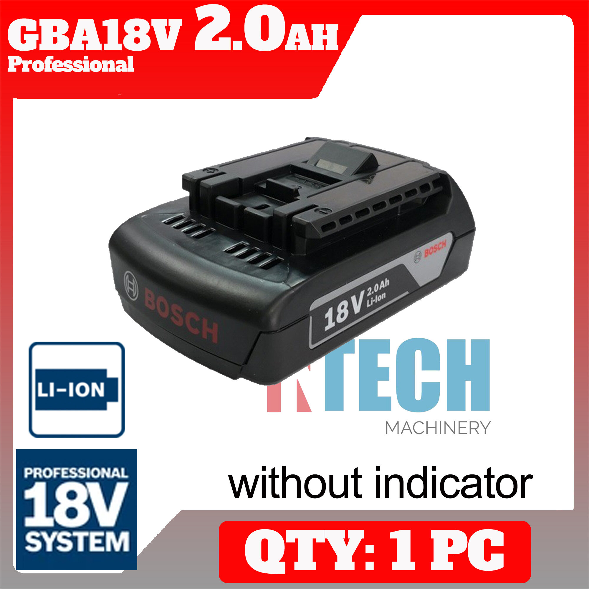BOSCH BATTERY PACK GBA18V 2.0AH (1 NOS) WITHOUT INDICATOR | Lazada